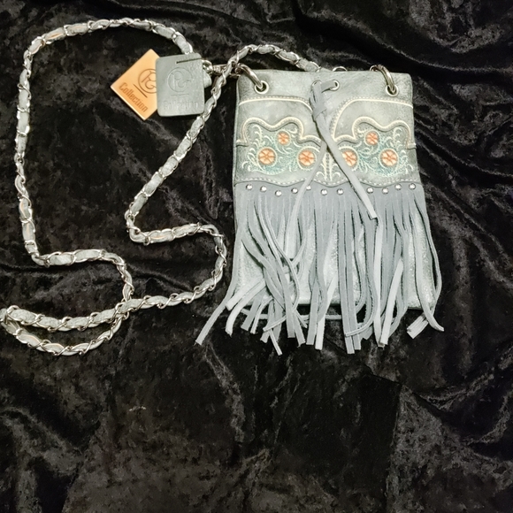 pg collection | Bags | Pg Collection Blue Leather Fringed Crossbody Bag ...
